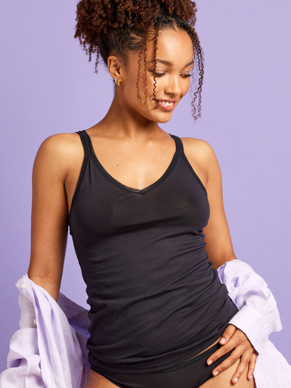 Black Camisole - 100% Cotton Black Cami Top - Kayser Lingerie